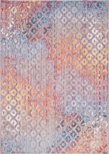 Unique Loom Rainbow Collection Geometric Abstract Modern Watercolor Lilac Area Rug (7' 0 x 10' 0)