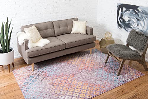 Unique Loom Rainbow Collection Geometric Abstract Modern Watercolor Lilac Area Rug (7' 0 x 10' 0)