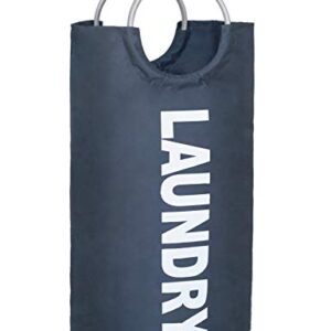 Topline Portable, Self Standing Collapsible Laundry Fabric Hamper Tote Bag with Aluminum Carrying Handles - Dark Grey