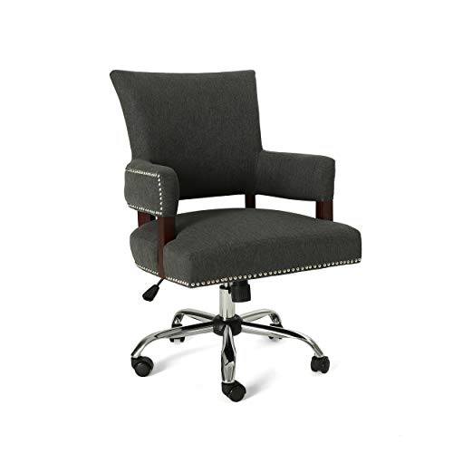 Great Deal Furniture May Traditional Home Office Chair, Dark Gray and Chrome