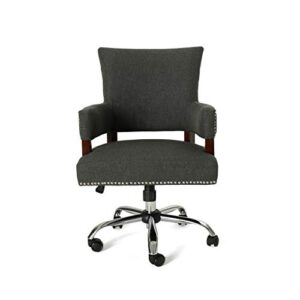 Great Deal Furniture May Traditional Home Office Chair, Dark Gray and Chrome