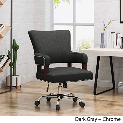 Great Deal Furniture May Traditional Home Office Chair, Dark Gray and Chrome