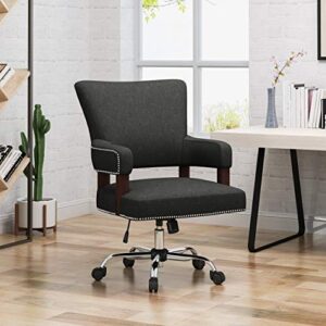 Great Deal Furniture May Traditional Home Office Chair, Dark Gray and Chrome