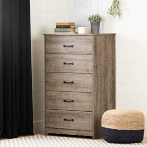 south shore tassio 5-drawer chest weathered oak