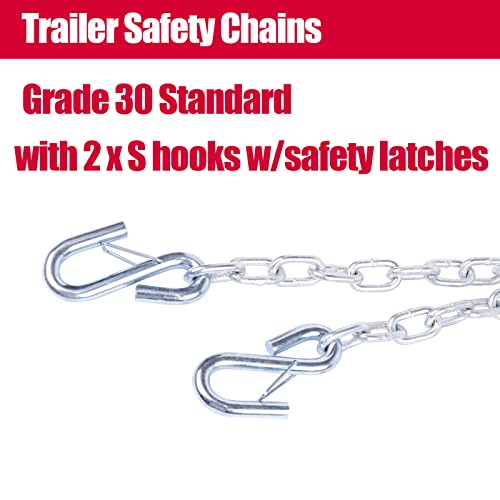 NBJINGYI 3/16" X 48" Trailer Safety Chain with Spring Clips Grade 30 with 2 S Hook 2PCS