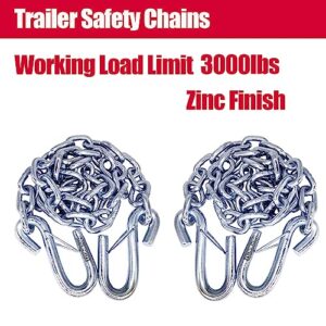 NBJINGYI 3/16" X 48" Trailer Safety Chain with Spring Clips Grade 30 with 2 S Hook 2PCS