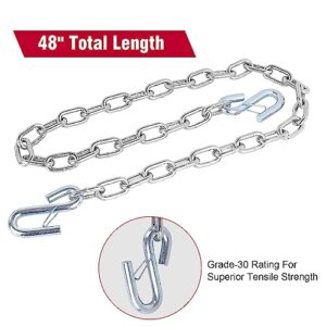 NBJINGYI 3/16" X 48" Trailer Safety Chain with Spring Clips Grade 30 with 2 S Hook 2PCS