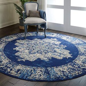 Nourison Grafix Persian Navy Blue 8' x ROUND Area Rug, Easy -Cleaning, Non Shedding, Bed Room, Living Room, Dining Room, Kitchen (8 Round)