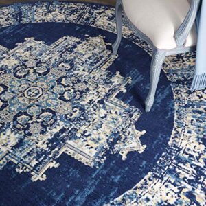 Nourison Grafix Persian Navy Blue 8' x ROUND Area Rug, Easy -Cleaning, Non Shedding, Bed Room, Living Room, Dining Room, Kitchen (8 Round)