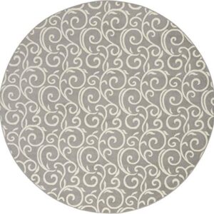 Nourison Grafix Floral Grey 8' x ROUND Area -Rug, Easy -Cleaning, Non Shedding, Bed Room, Living Room, Dining Room, Kitchen (8 Round)