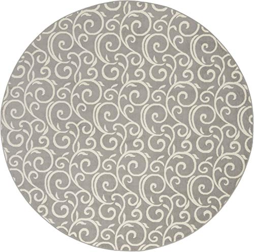 Nourison Grafix Floral Grey 8' x ROUND Area -Rug, Easy -Cleaning, Non Shedding, Bed Room, Living Room, Dining Room, Kitchen (8 Round)