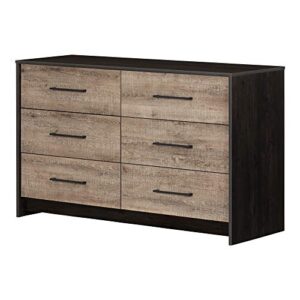 south shore londen 6-drawer double dresser, weathered oak and ebony