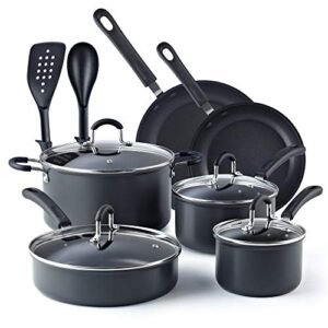 cook n home pots and pans set nonstick professional hard anodized cookware sets 12-piece, dishwasher safe with stay-cool handles, black