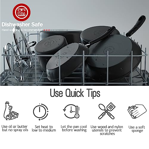 Cook N Home Pots and Pans Set Nonstick Professional Hard Anodized Cookware Sets 12-Piece, Dishwasher Safe with Stay-Cool Handles, Black