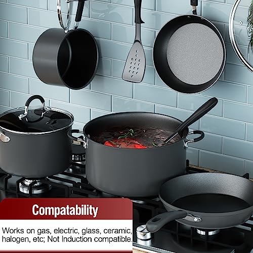 Cook N Home Pots and Pans Set Nonstick Professional Hard Anodized Cookware Sets 12-Piece, Dishwasher Safe with Stay-Cool Handles, Black