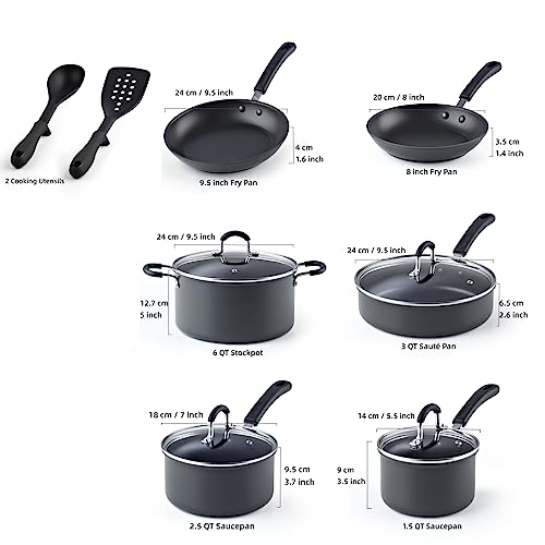 Cook N Home Pots and Pans Set Nonstick Professional Hard Anodized Cookware Sets 12-Piece, Dishwasher Safe with Stay-Cool Handles, Black