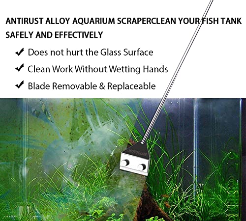 HOTOOLME Aquarium Scraper, 25.6" Stainless Steel Scraper Cleaning Razor with 10 Blades for Glass Aquarium Fish Tank