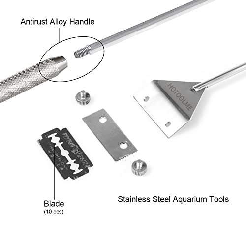 HOTOOLME Aquarium Scraper, 25.6" Stainless Steel Scraper Cleaning Razor with 10 Blades for Glass Aquarium Fish Tank