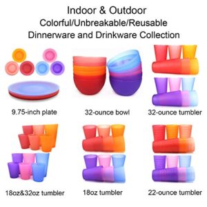 KX-WARE Plastic Bowls set of 12 - Unbreakable and Reusable 32oz/6 inch Plastic Cereal/Soup/Salad Bowls in 6 Assorted Color | Dishwasher Safe, BPA Free