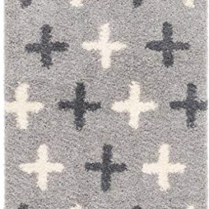 Unique Loom Hygge Shag Collection Modern Moroccan Inspired, Geometric Design, Plush & Cozy Area Rug, Rectangular 4' 0" x 6' 0", Light Gray/Ivory