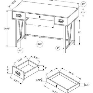 Monarch Specialties Laptop Table with Drawers-Industrial Style-Metal Legs Computer Desk Home & Office, 48" L, Grey Reclaimed Wood Look