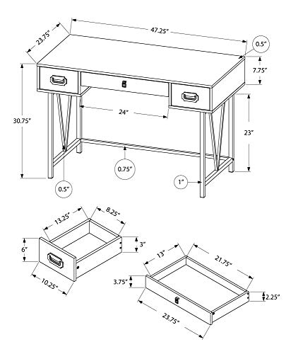 Monarch Specialties Laptop Table with Drawers-Industrial Style-Metal Legs Computer Desk Home & Office, 48" L, Grey Reclaimed Wood Look