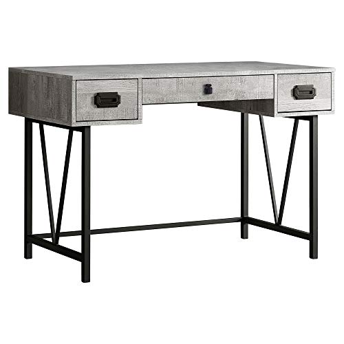 Monarch Specialties Laptop Table with Drawers-Industrial Style-Metal Legs Computer Desk Home & Office, 48" L, Grey Reclaimed Wood Look