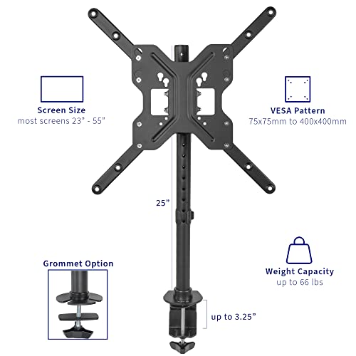 VIVO Black Ultra Wide Screen TV Desk Mount for up to 55 inch Screens, Full Motion Height Adjustable Single Television Stand, STAND-V155C