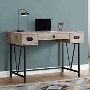 Monarch Specialties Laptop Table with Drawers-Industrial Style-Metal Legs Computer Desk Home & Office, 48" L, Taupe Reclaimed Wood Look