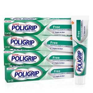 super poligrip zinc free denture and partials adhesive cream, 2.4 ounce (pack of 4)