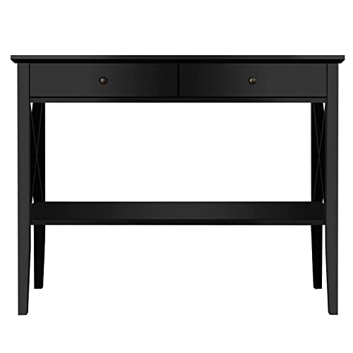 ChooChoo Oxford Console Table with 2 Drawers, Sofa Table Narrow for Entryway, Black