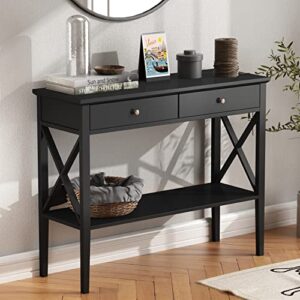 choochoo oxford console table with 2 drawers, sofa table narrow for entryway, black