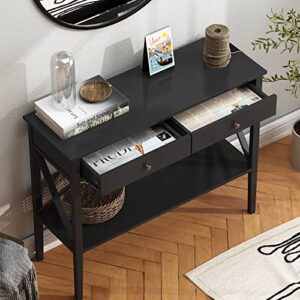 ChooChoo Oxford Console Table with 2 Drawers, Sofa Table Narrow for Entryway, Black