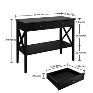 ChooChoo Oxford Console Table with 2 Drawers, Sofa Table Narrow for Entryway, Black