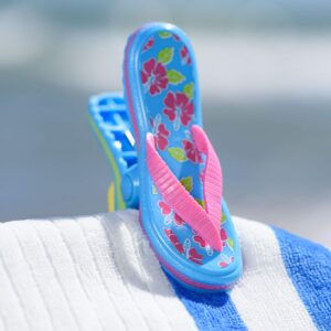 O2COOL Bocaclips - Beach Towel Clips for Beach Chairs, Patio and Pool Accessories Clothes Pins or Bag Clips - (Flip Flop) 4 Clips