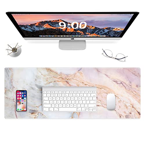 ZYCCW Large Gaming XXL Mouse Pad, Oversized Extended Mouse Mat Pink Marble Desk Pad Keyboard Pad (31.5"x11.8"x0.12") Non-Slip Rubber Stitched Edges(Marble)