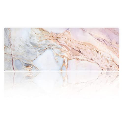 ZYCCW Large Gaming XXL Mouse Pad, Oversized Extended Mouse Mat Pink Marble Desk Pad Keyboard Pad (31.5"x11.8"x0.12") Non-Slip Rubber Stitched Edges(Marble)