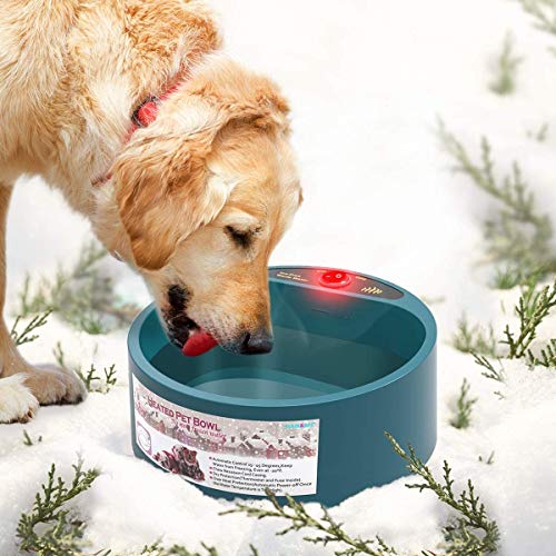 PETLESO Dog Heated Water Bowl, Pet Water Heating Bowl for Cats Dogs Chicken Birds Outdoor Winter Dog Bowl, 68OZ