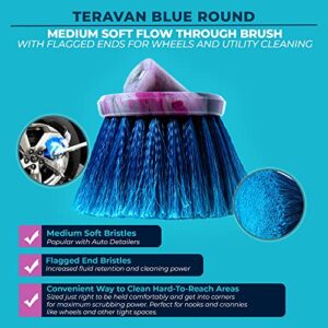 Teravan Blue Round Medium Soft Flow-Thru Brush for Cleaning Car Wheels, Tires, and Utility Cleaning (4.5" Regular Trim)