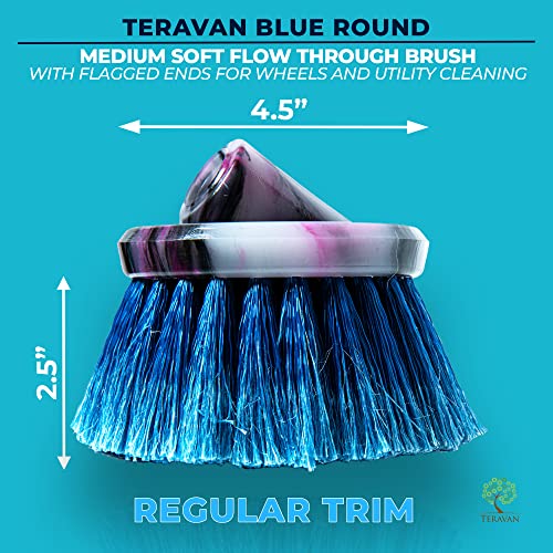 Teravan Blue Round Medium Soft Flow-Thru Brush for Cleaning Car Wheels, Tires, and Utility Cleaning (4.5" Regular Trim)