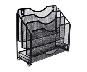 easypag mesh desk paper organizer wall hanging file holder with 3 upright file organizer and sliding drawer,black