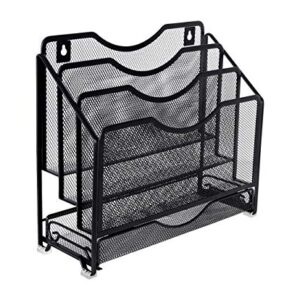 EasyPAG Mesh Desk Paper Organizer Wall Hanging File Holder with 3 Upright File Organizer and Sliding Drawer,Black