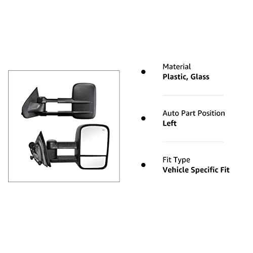 Perfit Zone Towing Mirrors Replacement Fit for 2014-2018 SILVERADO SIERRA, POWER HEATED, W/O SIGNAL,BLACK (PAIR SET)