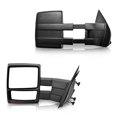 Perfit Zone Towing Mirrors Replacement Fit for 2004-2007 F-150, POWER HEATED ,W/AMBER SIGNAL,W/PUDDLE LIGHT,BLACK (PAIR SET)