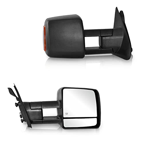 Perfit Zone Towing Mirrors Replacement Fit for 2007-2017 TUNDRA, SEQUOIA, POWER HEATED ,W/AMBER SIGNAL,BLACK (PAIR SET)