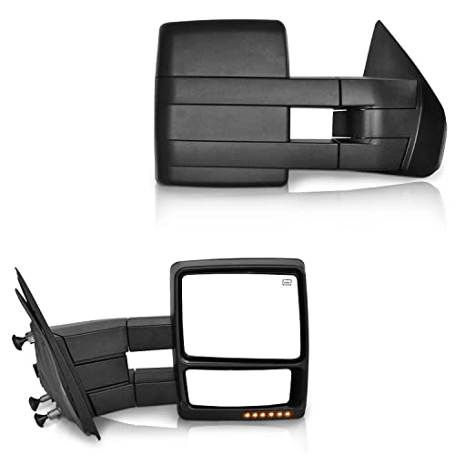 Perfit Zone Towing Mirrors Replacement Fit for 2007-2014 F-150, POWER HEATED ,W/AMBER SIGNAL,W/PUDDLE LIGHT,BLACK (PAIR SET)