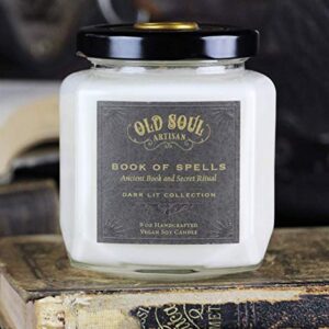 Book of Spells - Old Book Lovers Candle - Antique Library Spellbook Scented Bookish Literary Gift for Bookworms, Readers, Writers, and Literature Bibliophile - 9oz Vegan Soy