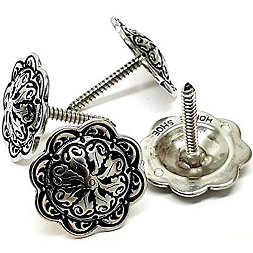 1 1/2" Western Saddle Accented Silver Floral Screw in Conchos 4 Pack