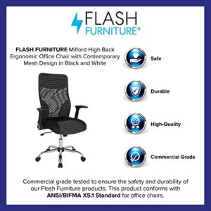 Flash Furniture Milford High Back Ergonomic Office Chair with Contemporary Mesh Design in Black and White