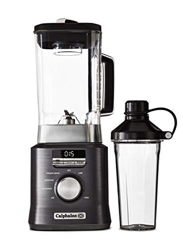 Calphalon Auto-Speed 68 Oz Blender with Blend-N-Go Smoothie Cup and BPA-free Tritan Jar | 1100-Watt Base, Dark Stainless Steel